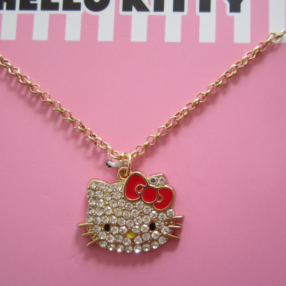 Hello Kitty Sanrio Rhinestone Gold Necklace - Gem